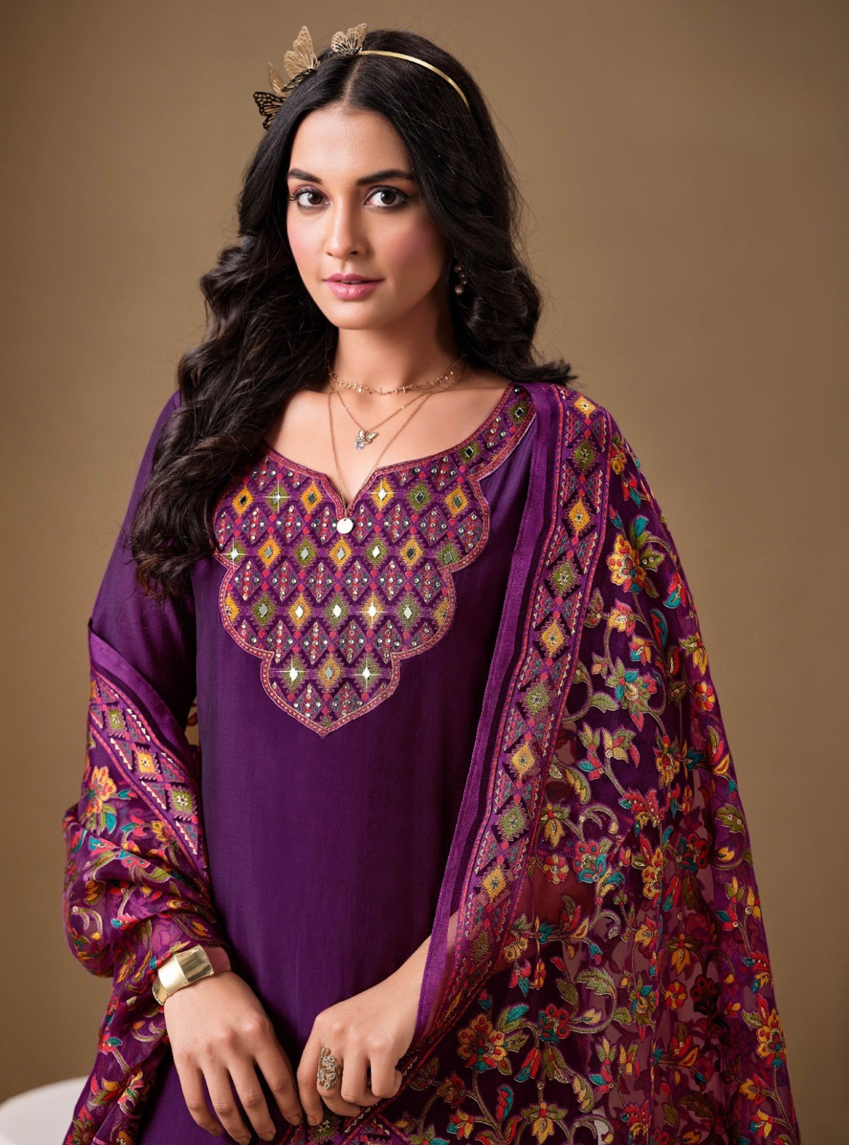 Embroidered Roman Silk Salwar Set - Rsm Silks Online